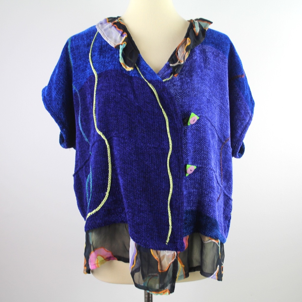 Anne & Bill Howson Art To Wear Royal Blue Chenille Sw… - Gem
